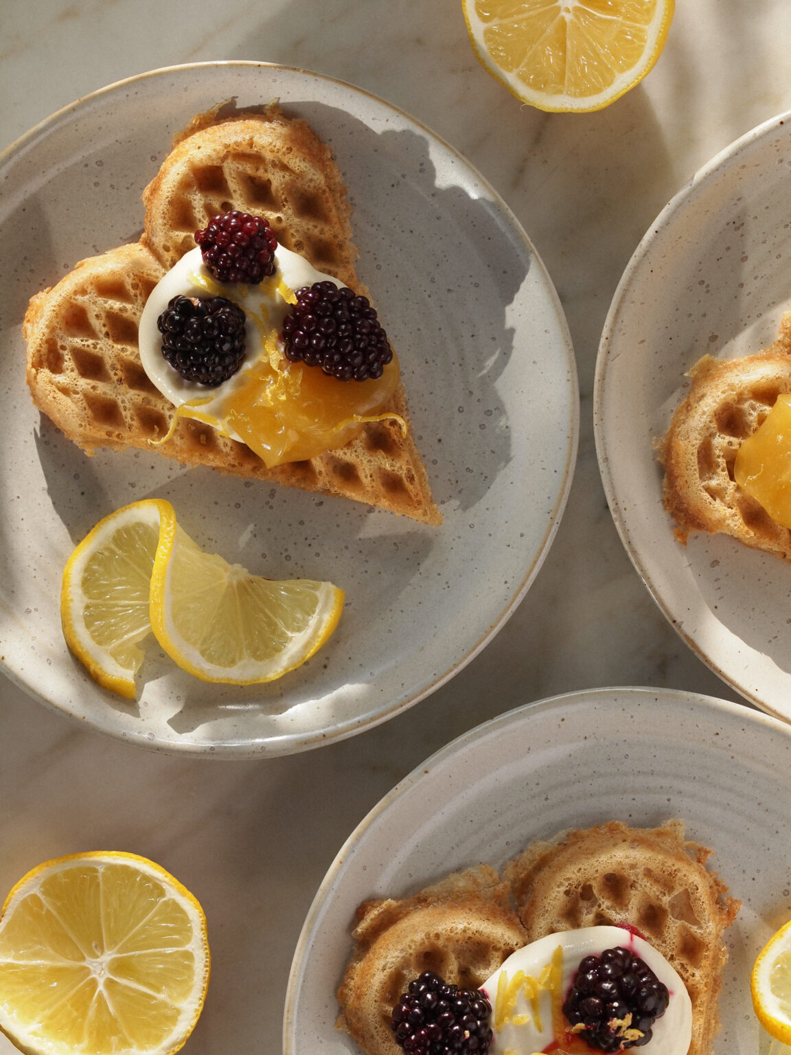 Healthier Vegan Blackberry Lemon Cheesecake Waffles - baking me healthy